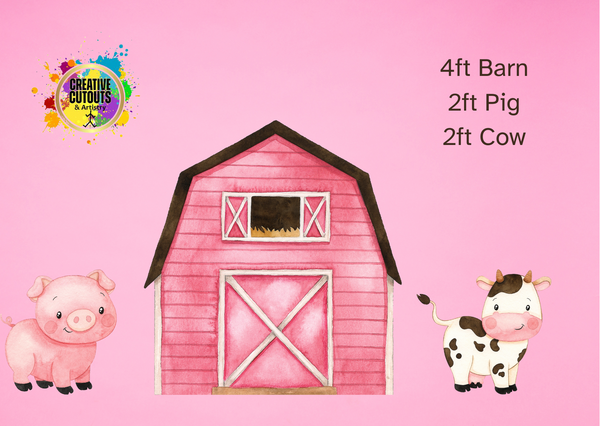SET OF 3 - Pink Farm Barn & Animals – My Store